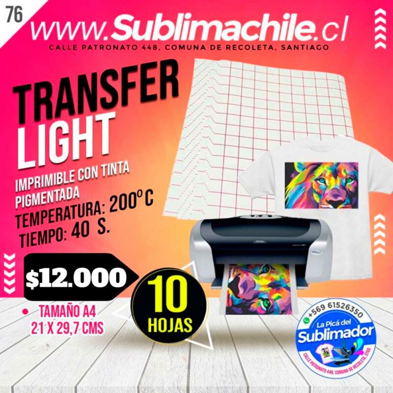 Transfer Light Prendas claras 10 hojas - Sublimachile - Santiago Chile