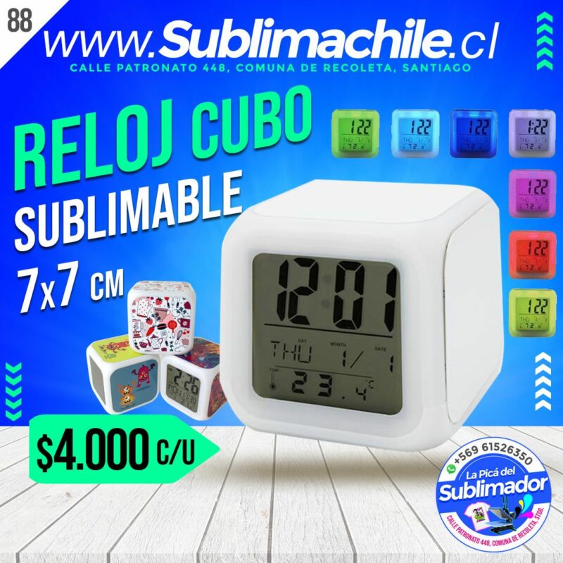 Reloj Cubo Sublimable 7x7 cm - Sublimachile - Santiago Chile