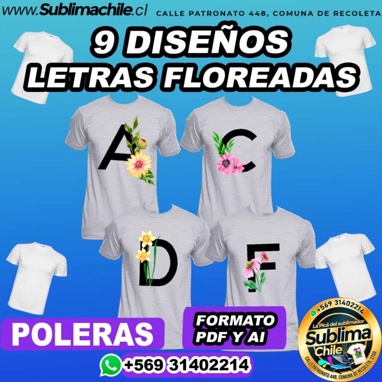 9 Diseños de Letras Floral para Sublimar en Poleras - AI y PDF ...