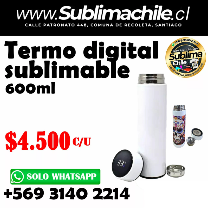 Termo digital sublimable 600ml - Sublimachile - Santiago Chile